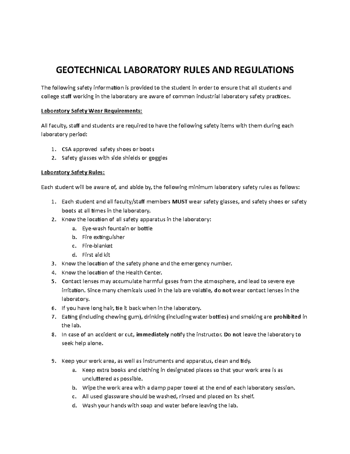Laboratory Safety Geotechnical Lab 1 - GEOTECHNICAL LABORATORY RULES ...