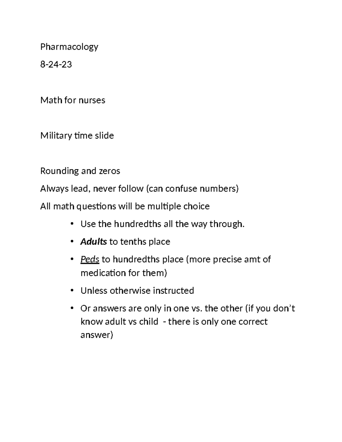Pharmacology 8-24-23 - lecture 1 - PHM 120 - Pharmacology 8-24- Math ...