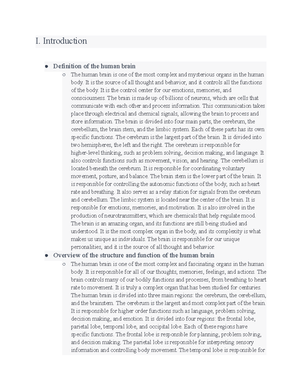 The structure of the human brain - I. Introduction Definition of the ...
