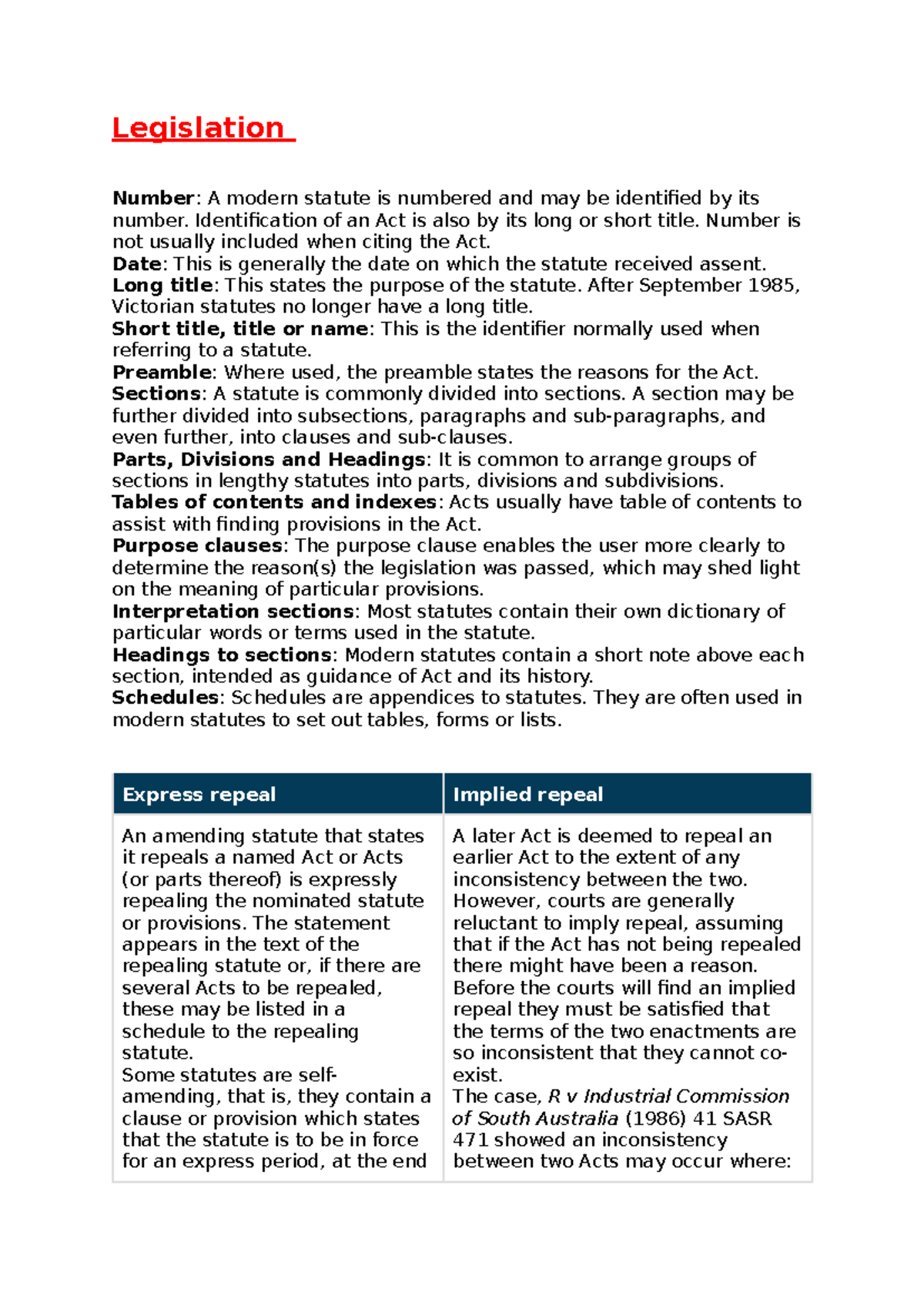 Legislation - Legislation Number: A modern statute is numbered and may ...