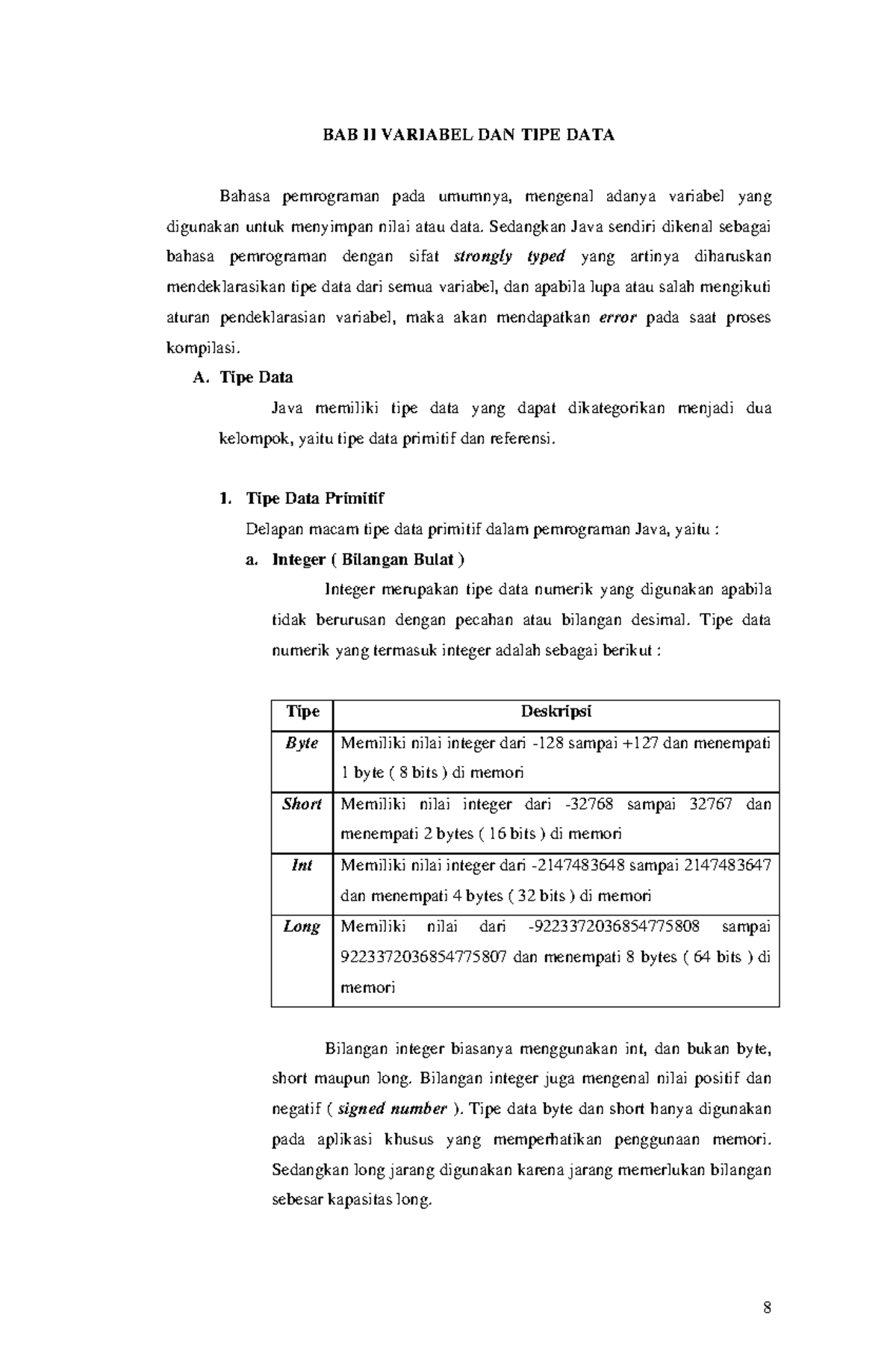 BAB II Variabel DAN TIPE DATA - BAB II VARIABEL DAN TIPE DATA Bahasa ...
