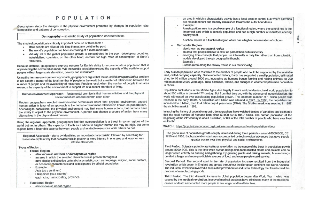 Basic Concepts : Population - Geography 1 - Studocu