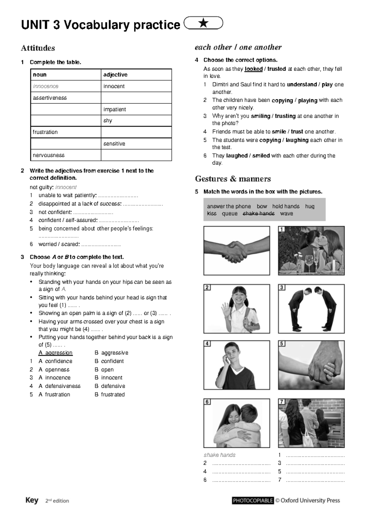 Key2e 1-Vocabulary practice wks U3 - UNIT 3 Vocabulary practice ...