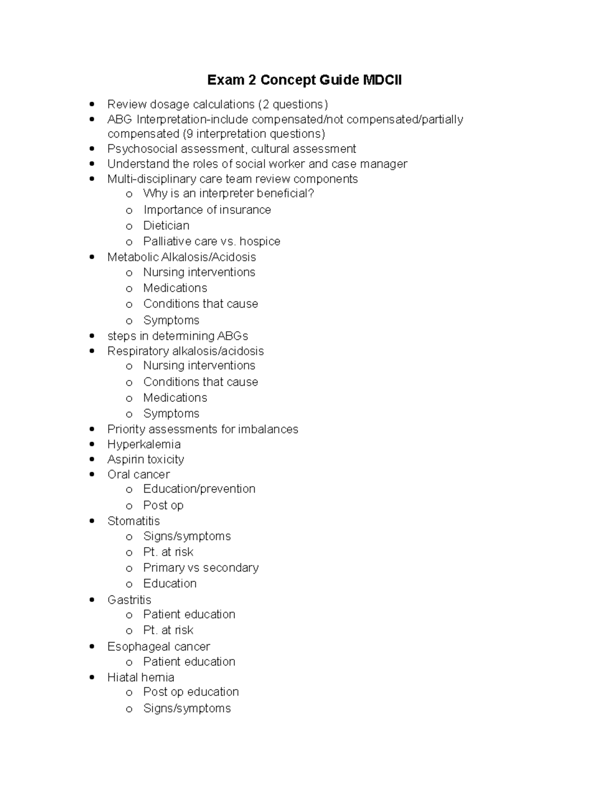Exam 2 Concept Guide Mdcii updated - Exam 2 Concept Guide MDCII Review dosage calculations (2 ...
