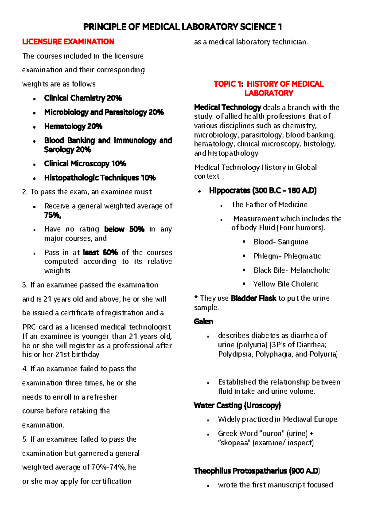 PMLS 1 Prelim Reviewer - LICENSURE EXAMINATION The courses included in ...