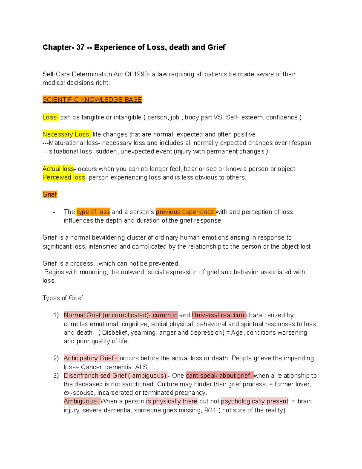 Chapter- 37 and more - Experience of Loss, death and Grief - Chapter ...