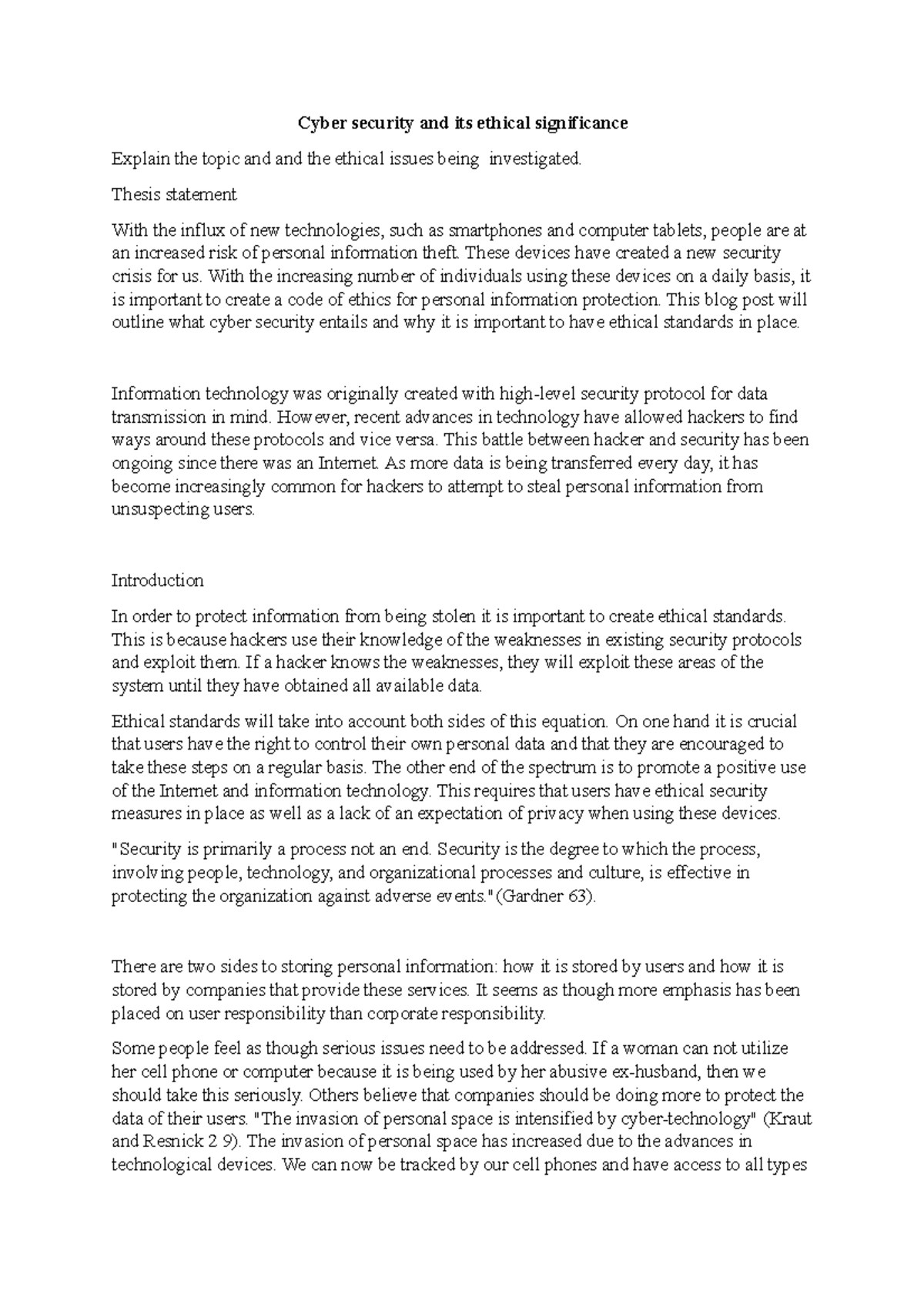 Cyber security and its ethical significance - Thesis statement With the ...