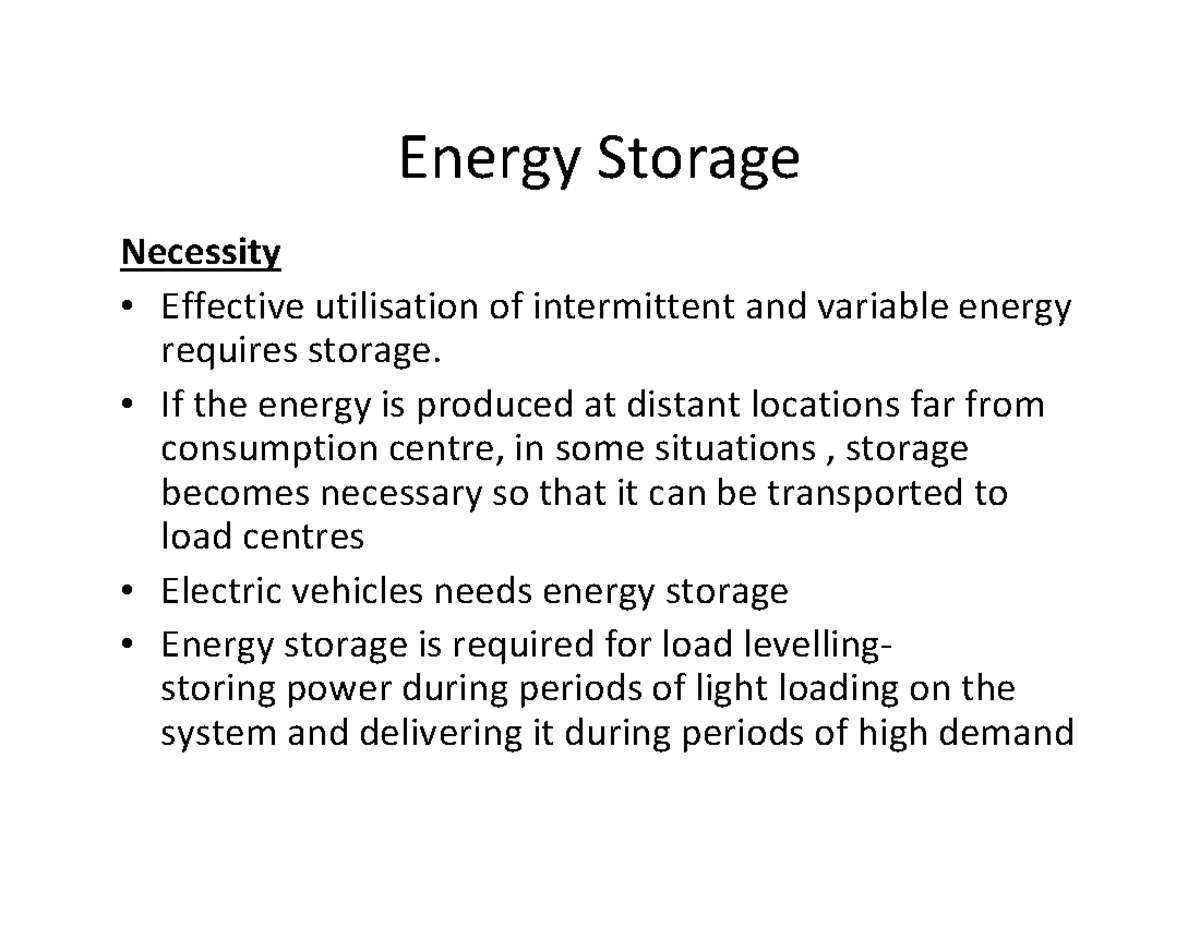 Energy storage methods - Energy Storage Necessity Effective utilisation ...