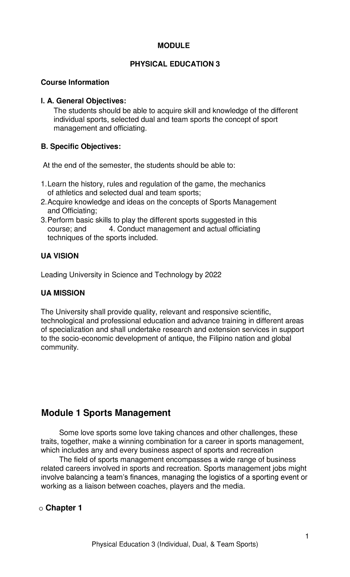 PE -3 - Physical Education 3 Handouts - Lessons Compilation - 1 MODULE ...