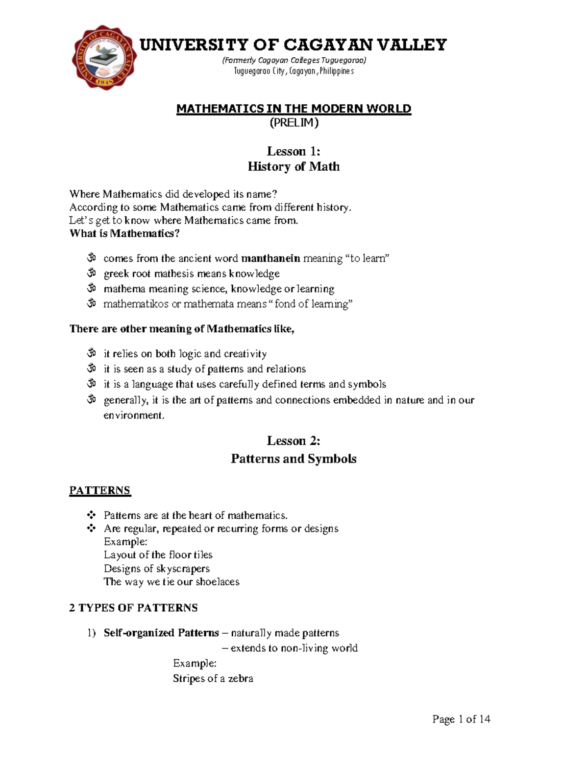 MMW- Prelim-modules - Read it! - (Formerly Cagayan Colleges Tuguegarao) Tuguegarao City, Cagayan ...