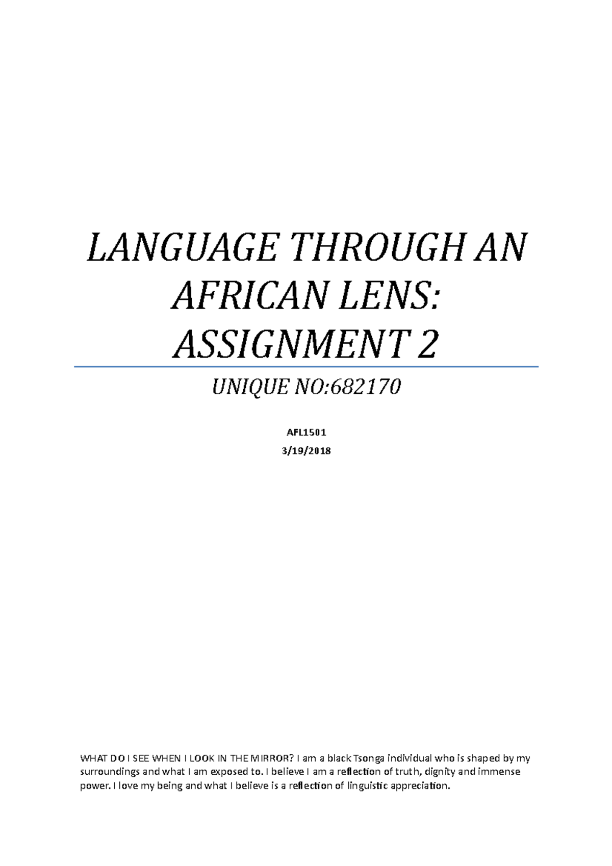 South African languages - LANGUAGE THROUGH AN AFRICAN LENS: ASSIGNMENT ...