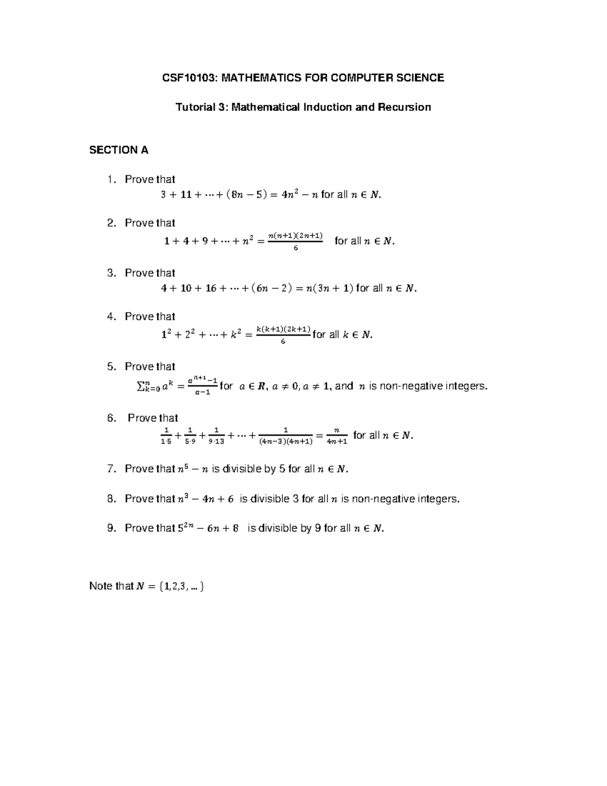 CSF10103 Tutorial 3 - excersice - CSF10103: MATHEMATICS FOR COMPUTER SCIENCE Tutorial 3: - Studocu