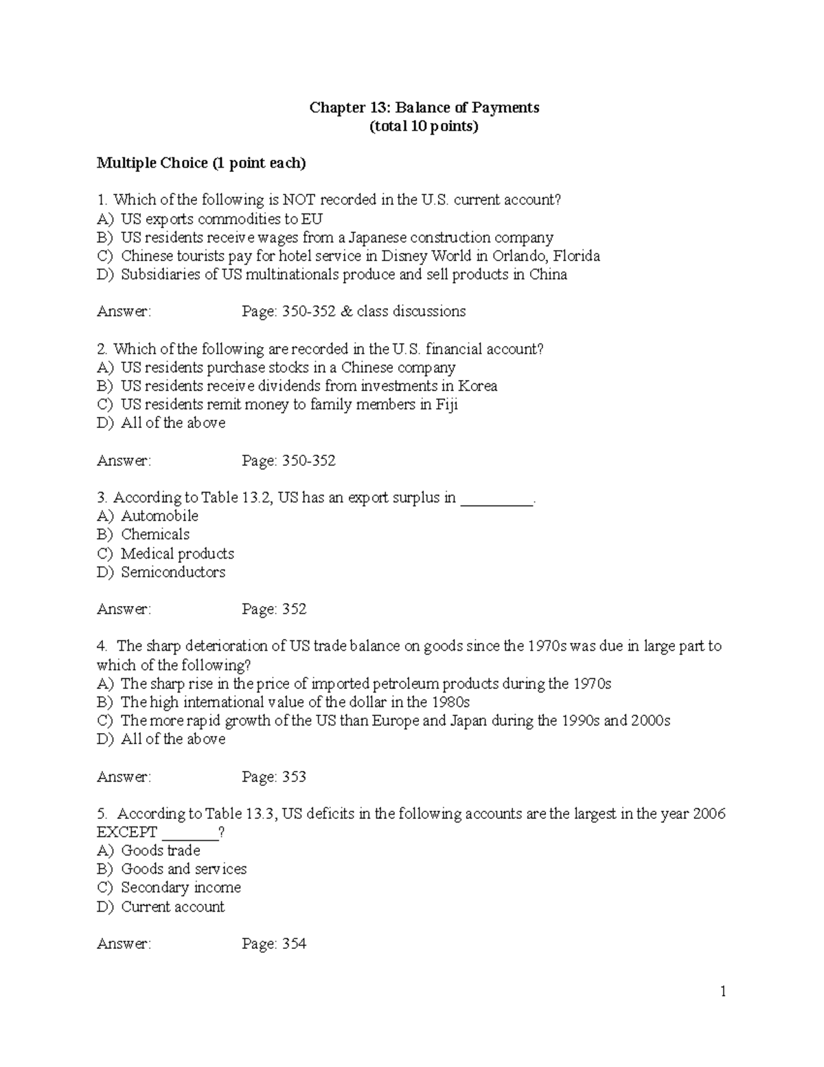 HW ch13 - Siyan Wang - Chapter 13: Balance of Payments (total 10 points) Multiple Choice (1 ...