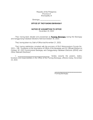 ANNEX C BARANGAY ROAD CLEARING OPERATION (BARCO) MONTHLY REPORT ...