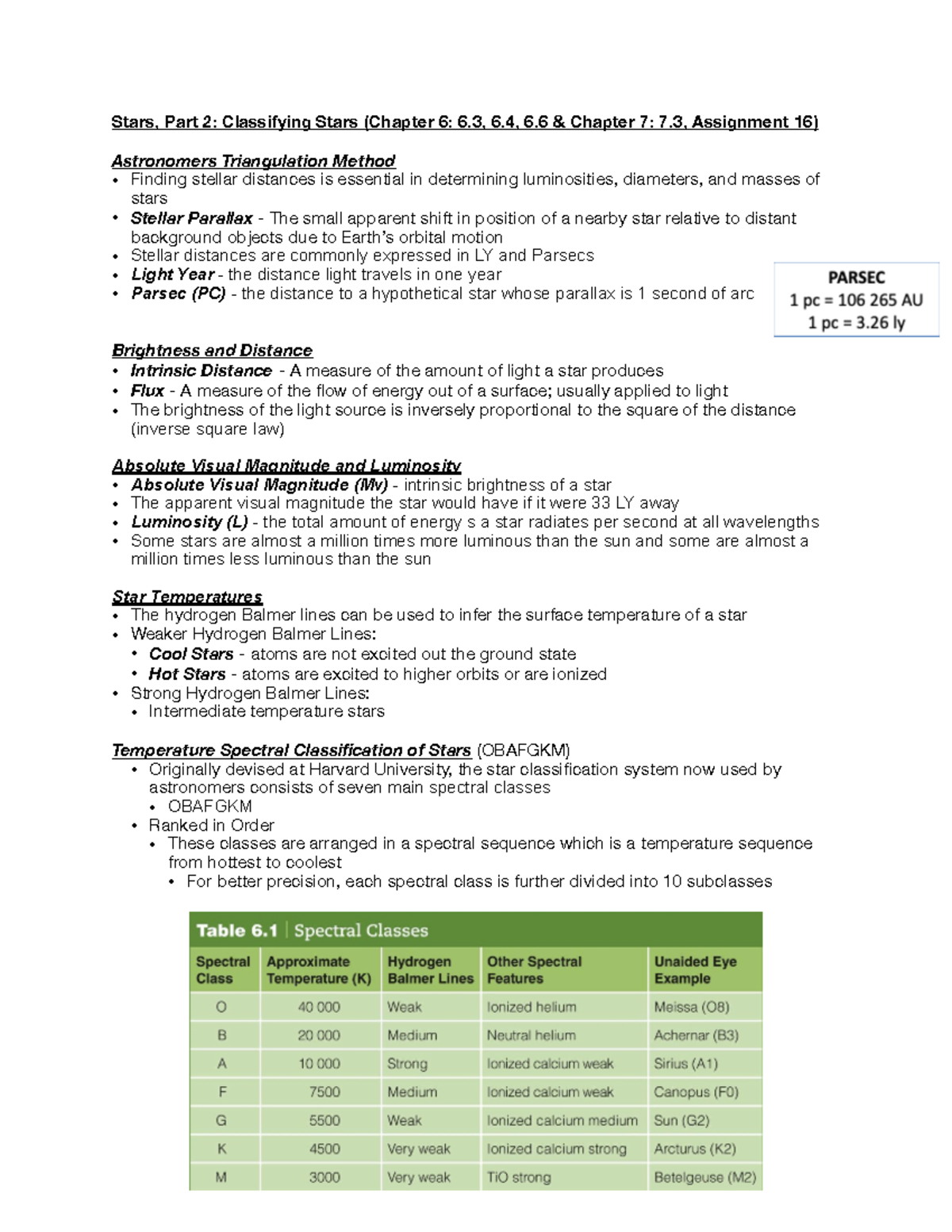 Astronomy Exam Review Stars Part 2 - Stars, Part 2: Classifying Stars ...