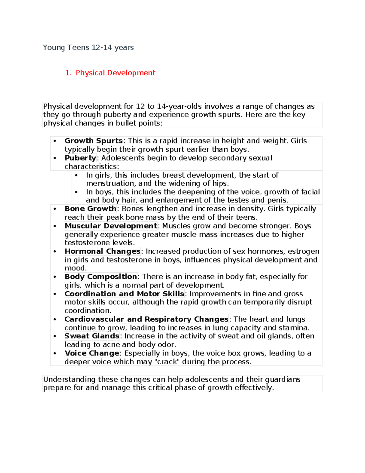 Young Teens 12 - G&D explanation - Young Teens 12-14 years 1. Physical ...