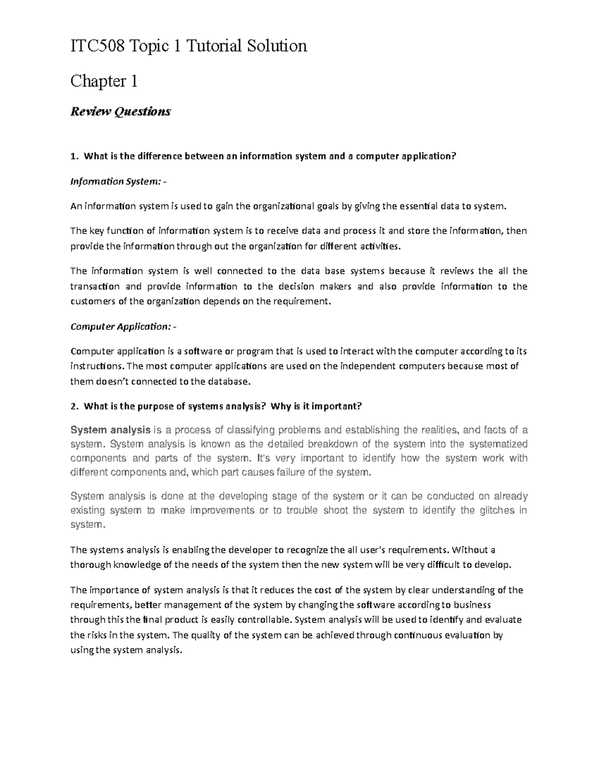 ITC508 Lecture 1 Tutorial Solution - Chapter 1 Review Questions What is ...