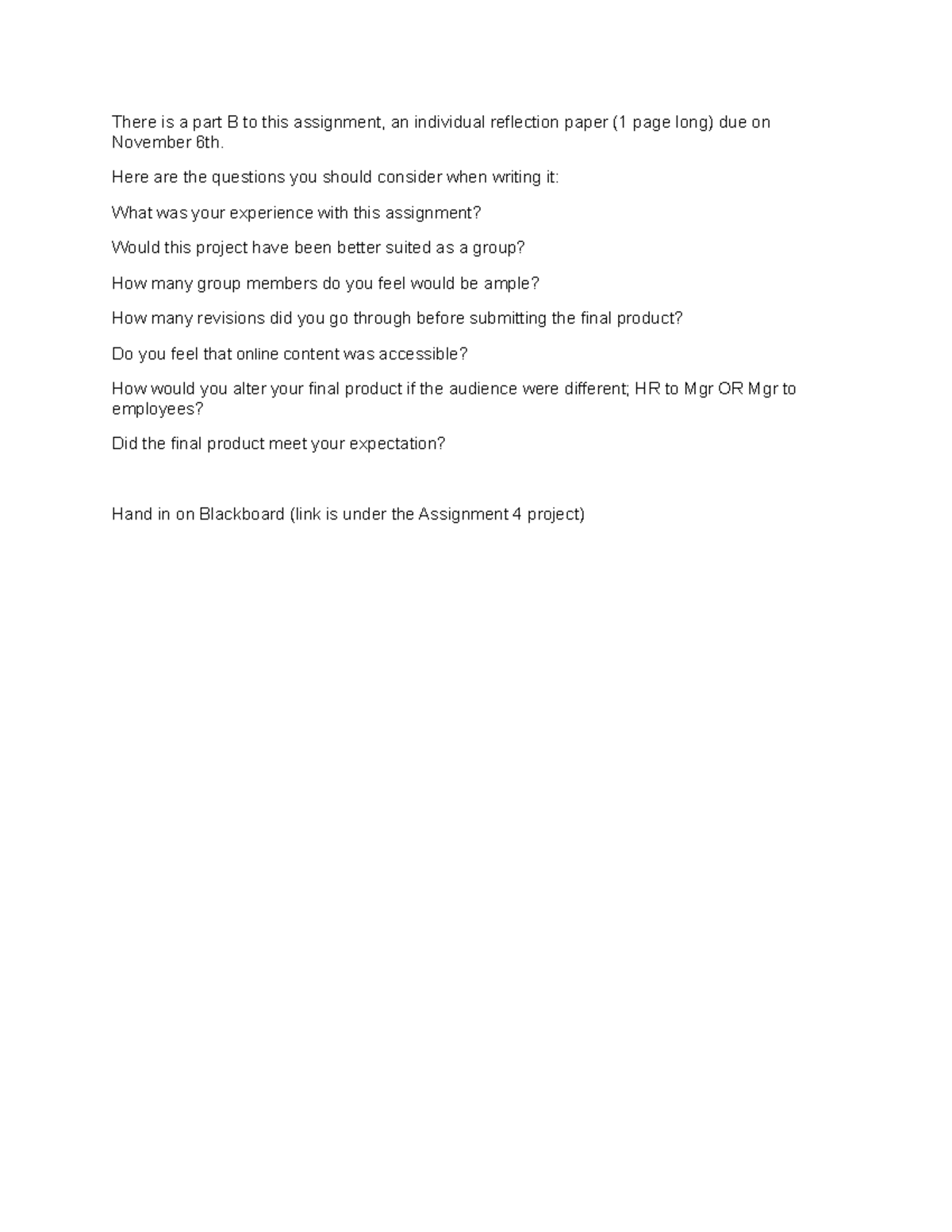 Individual reflection Paper instructions - There is a part B to this ...