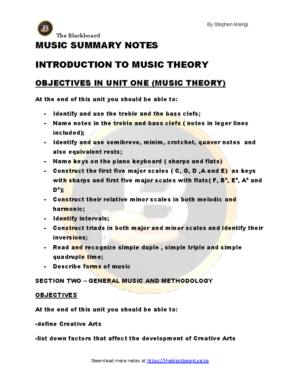 Music- Notes - MUSIC SUMMARY NOTES INTRODUCTION TO MUSIC THEORY ...