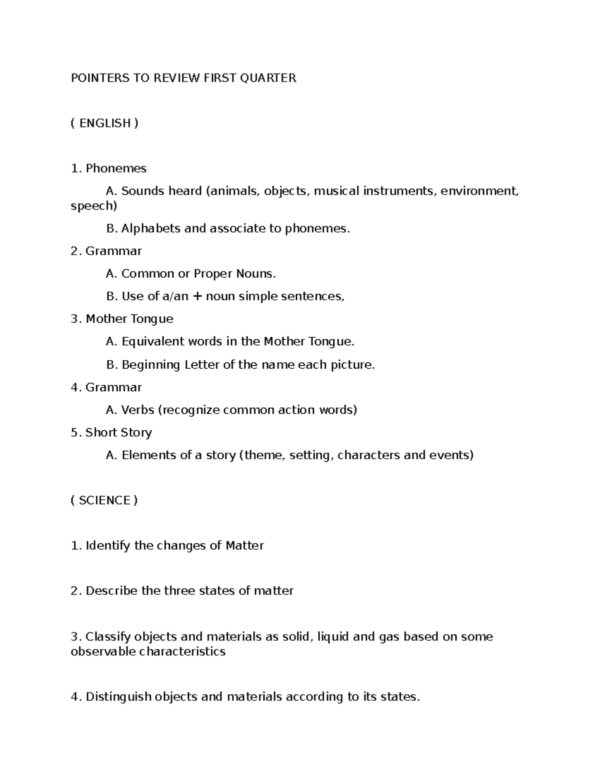 Pointers TO Review First Quarter - POINTERS TO REVIEW FIRST QUARTER ...