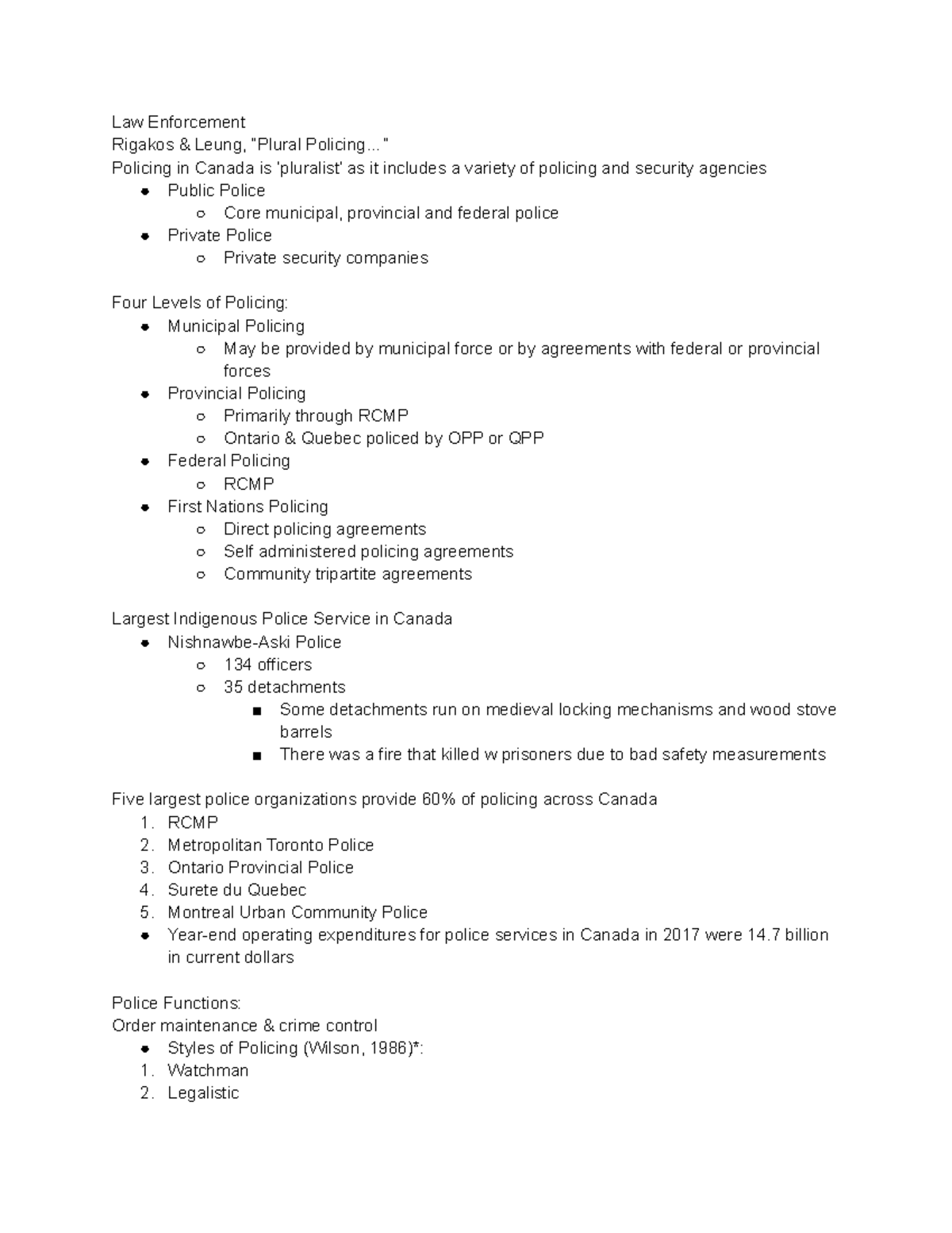 Law Enforcment - this covers an entire lecture from this class on law enforcement - Law ...