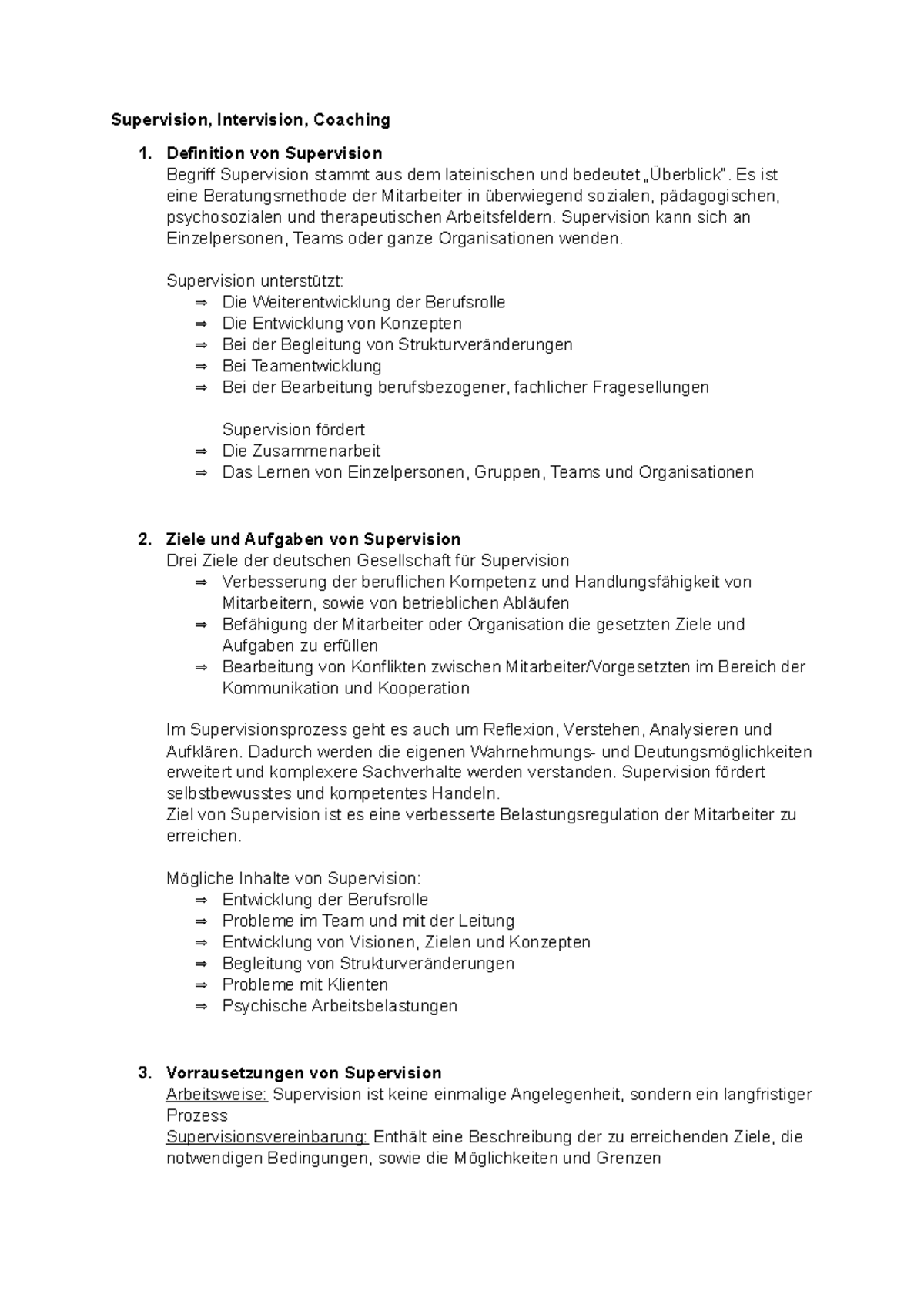 Supervision Zusammenfassung - Supervision, Intervision, Coaching ...