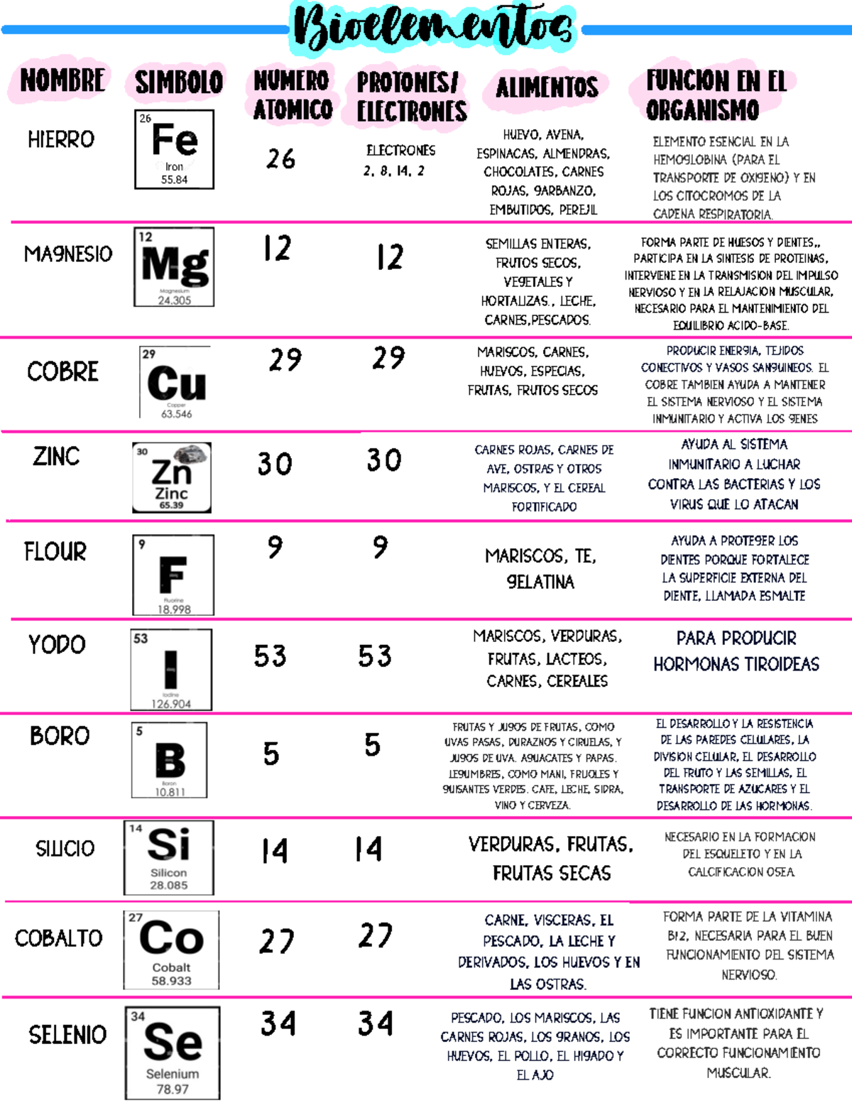Bioelementos - Bio elementos - Bioelementos Nombre Simbolo Numero ...