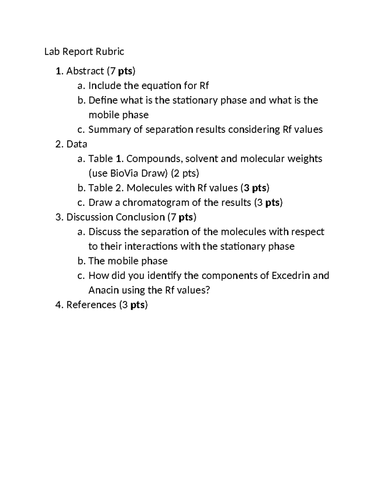 Rubric and data for TLC online lab - Lab Report Rubric 1. Abstract (7 ...