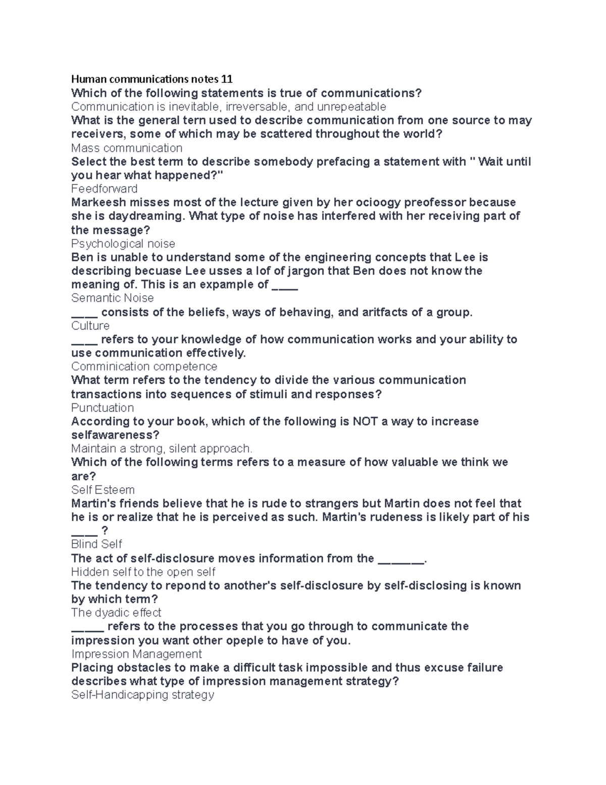 Human Communications Notes - Studocu