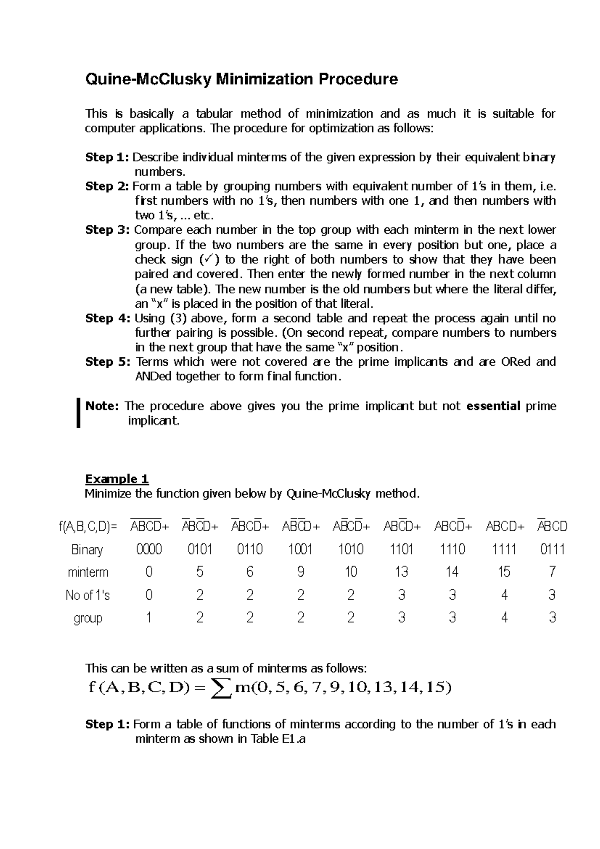 Mc Clusky Procedure - explains k maps - Quine-McClusky Minimization ...
