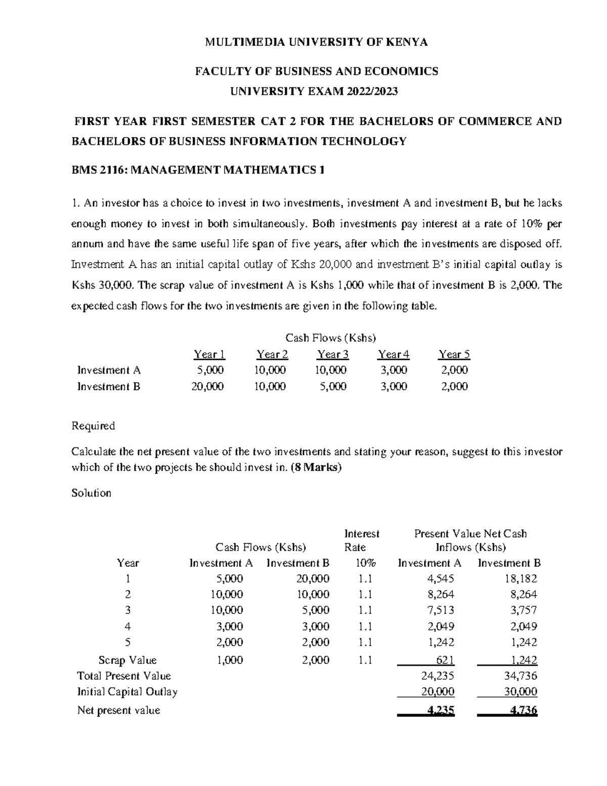 CAT 2 Marking Scheme - Revision - MULTIMEDIA UNIVERSITY OF KENYA ...