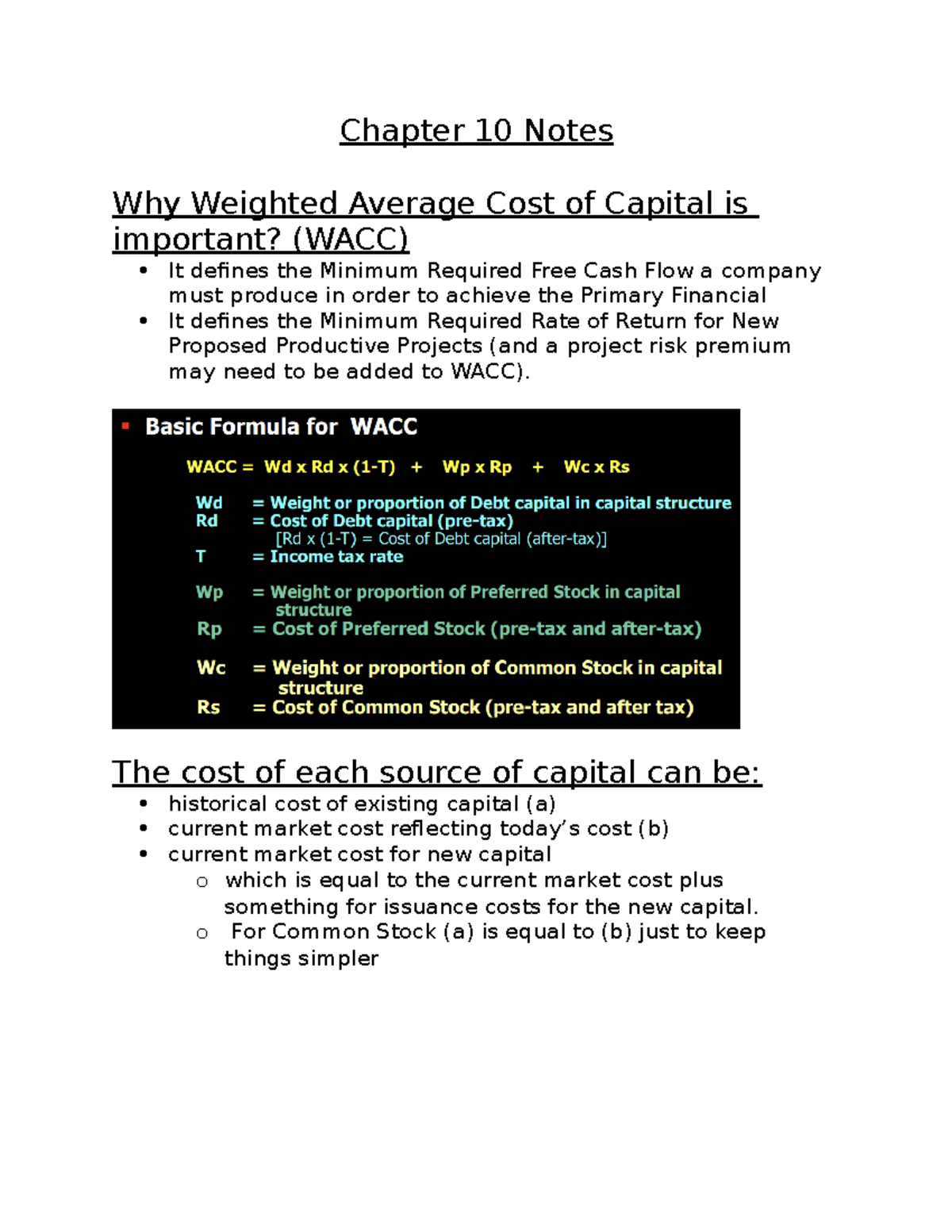 chapter 10 notes - Chapter 10 Notes Why Weighted Average Cost of ...