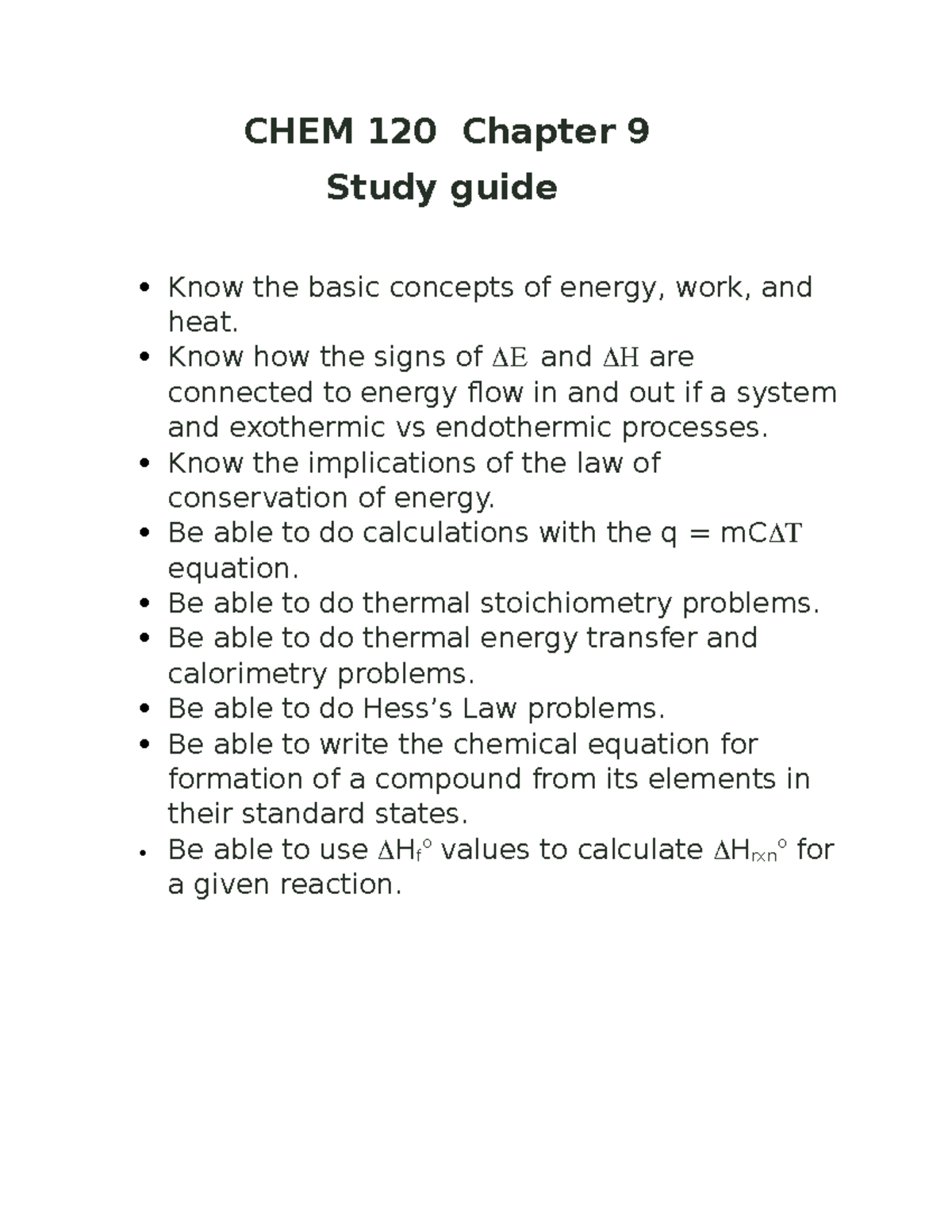 CHEM 120 Chapter 9 Study Guide - CHEM 120 Chapter 9 Study guide Know the basic concepts of ...