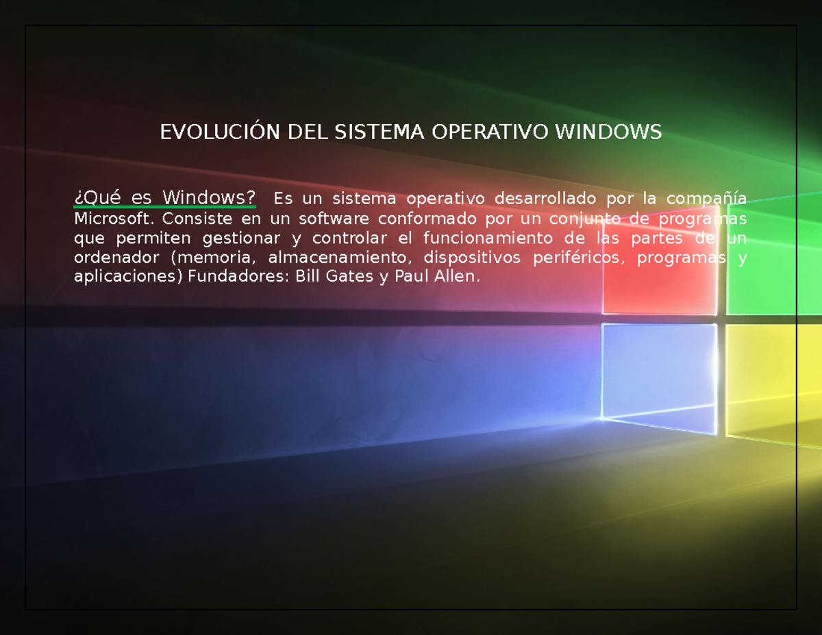 Evolución DEL Sistema Operativo Windows - EVOLUCIÓN DEL SISTEMA OPERATIVO WINDOWS ¿Qué es ...