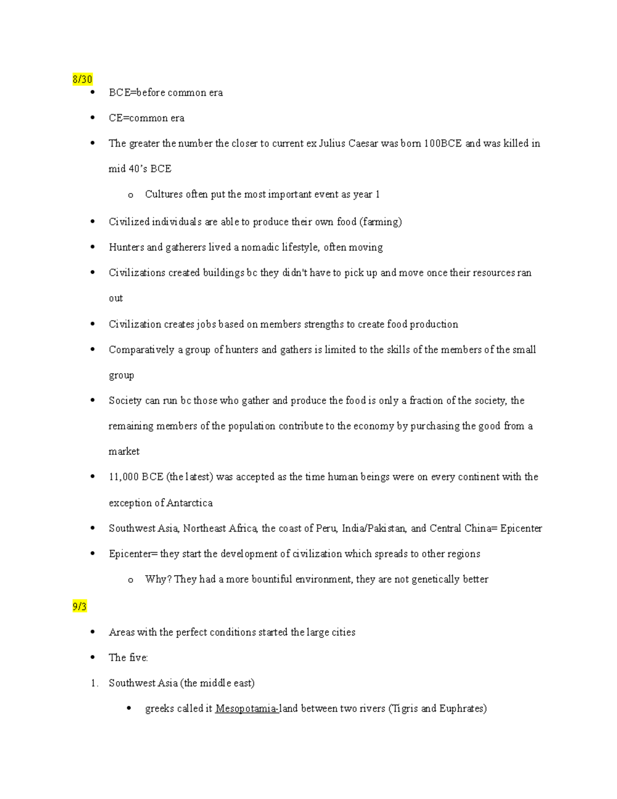 Western Civ Notes - 8/ BCE=before common era CE=common era The greater ...