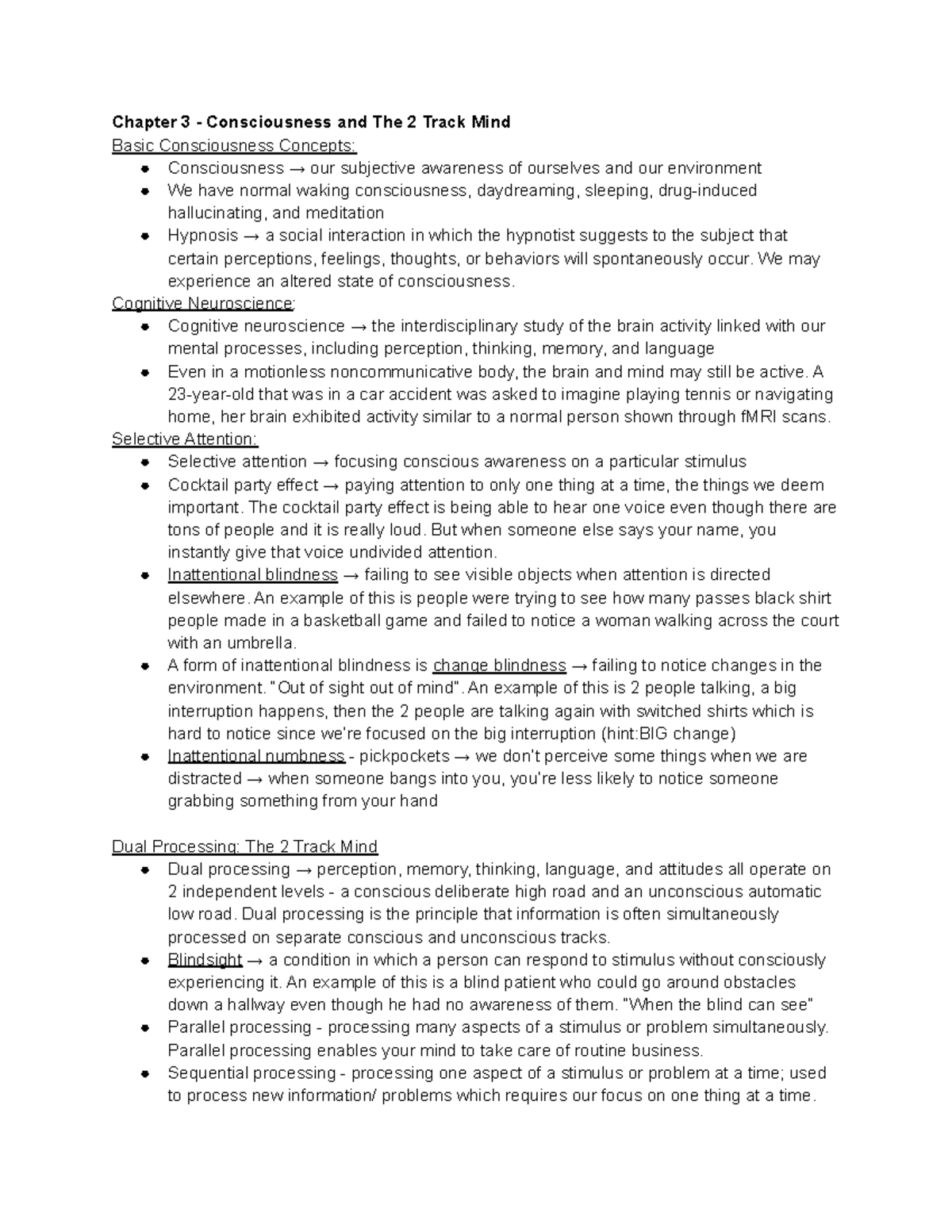 Psychology 111 textbook notes - chapter 3 - Chapter 3 - Consciousness ...