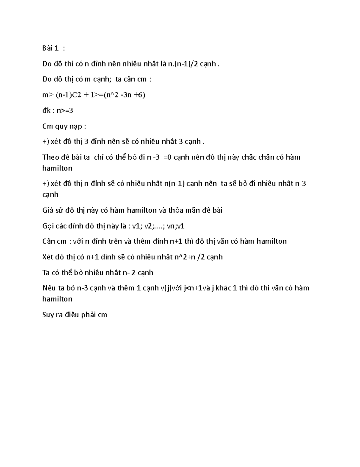 Bùi tiến mạnh bài 1 - manh2002 - Bài 1 : Do đồồ thi có n đ nh nên nhiêồu nhấất là n.(n-1)/2 c nh ...