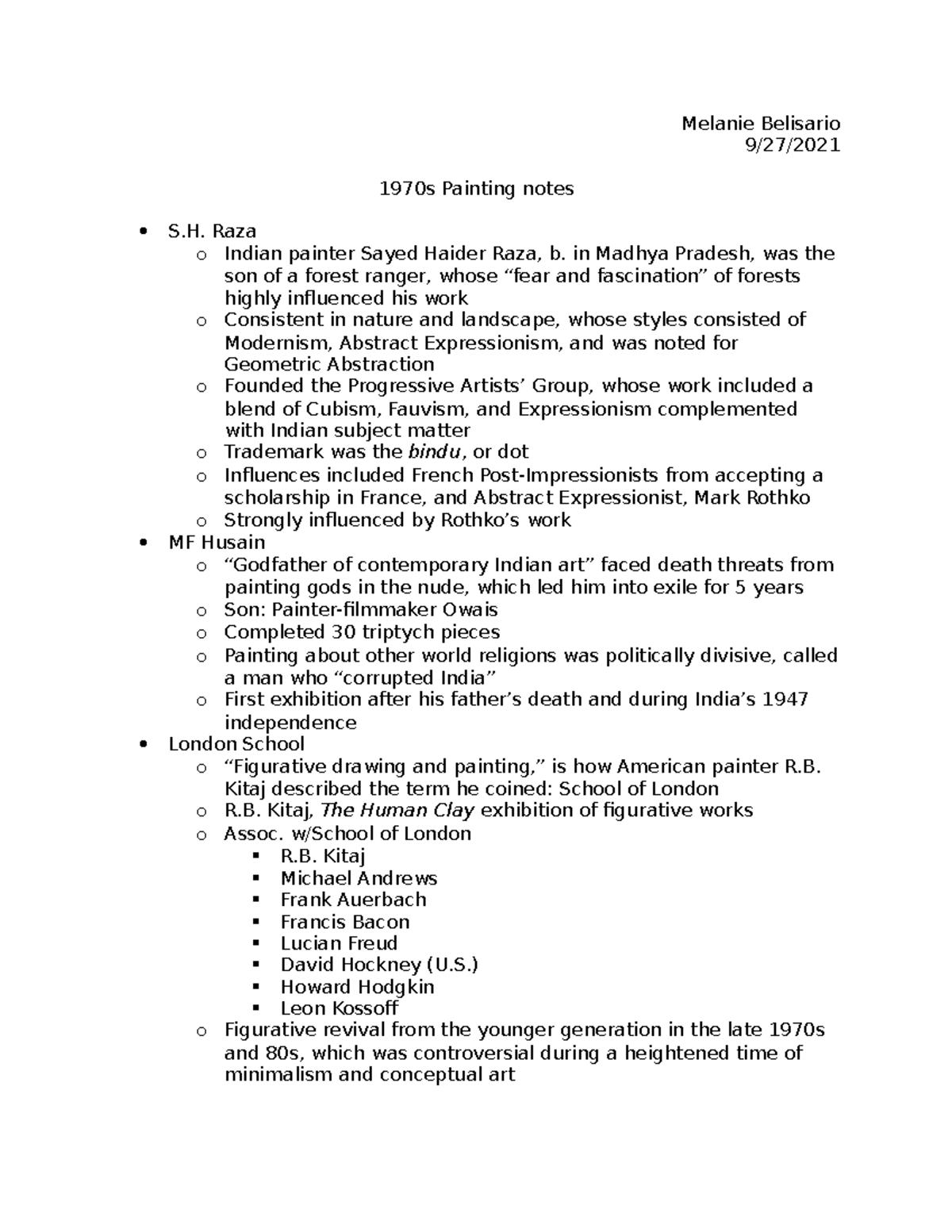 1970s Painting notes - Melanie Belisario 9/27/ 1970s Painting notes S ...