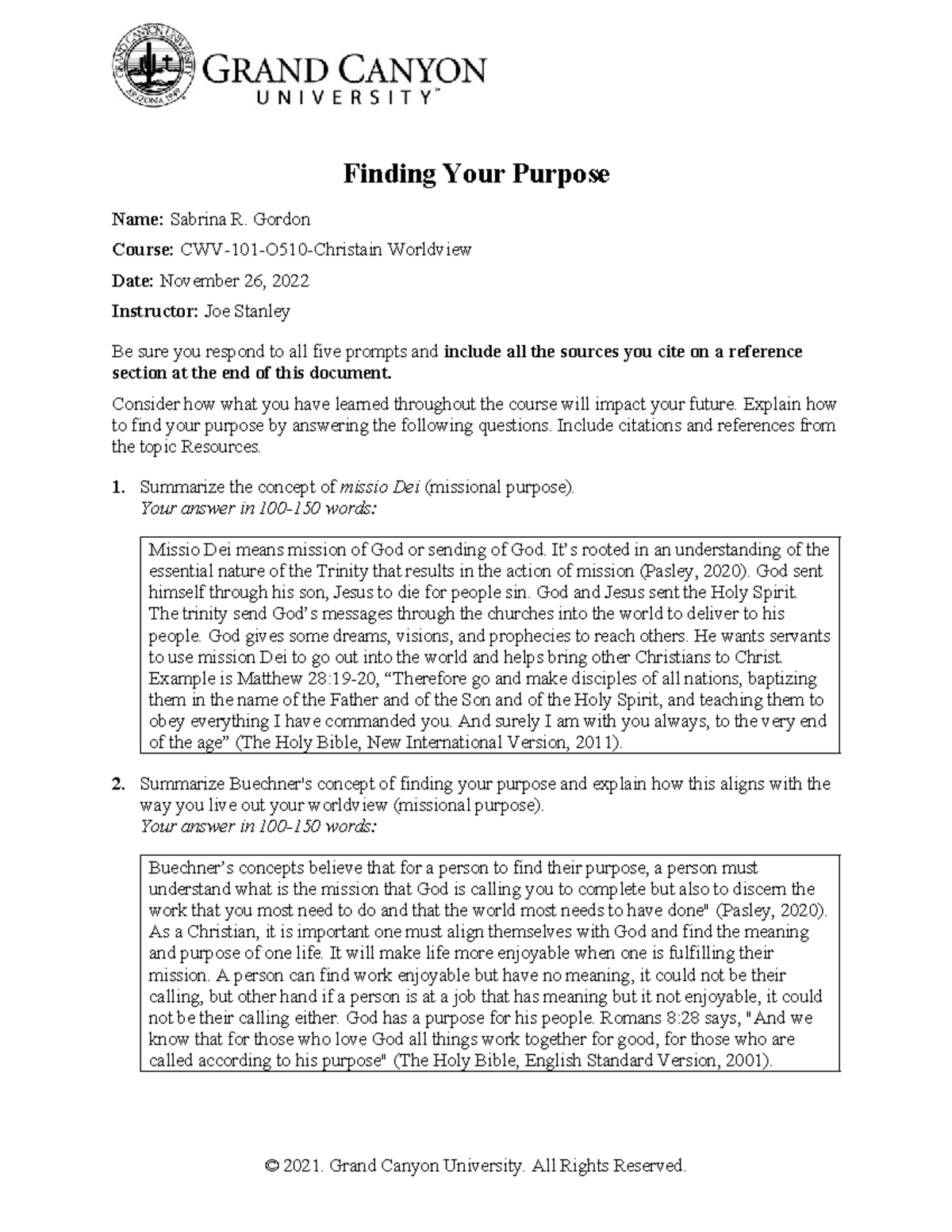 Finding Your Purpose - Worksheet on Christian worldview - Finding Your ...