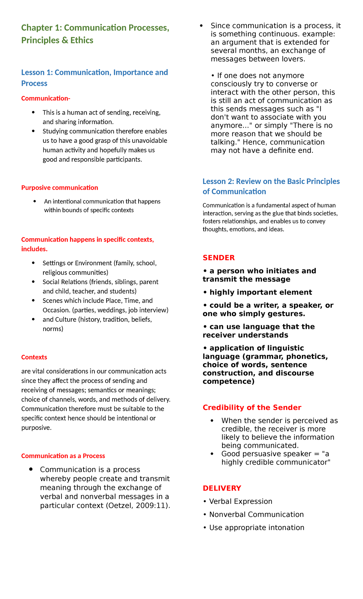 Purcomm- Reviewer - lec - Chapter 1: Communication Processes ...