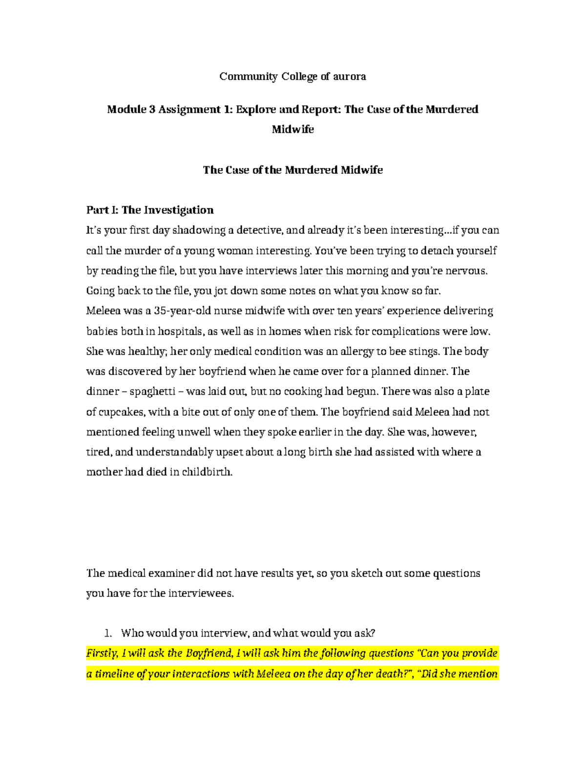 M3 BIO111 murder case assignment - Community College of aurora Module 3 ...