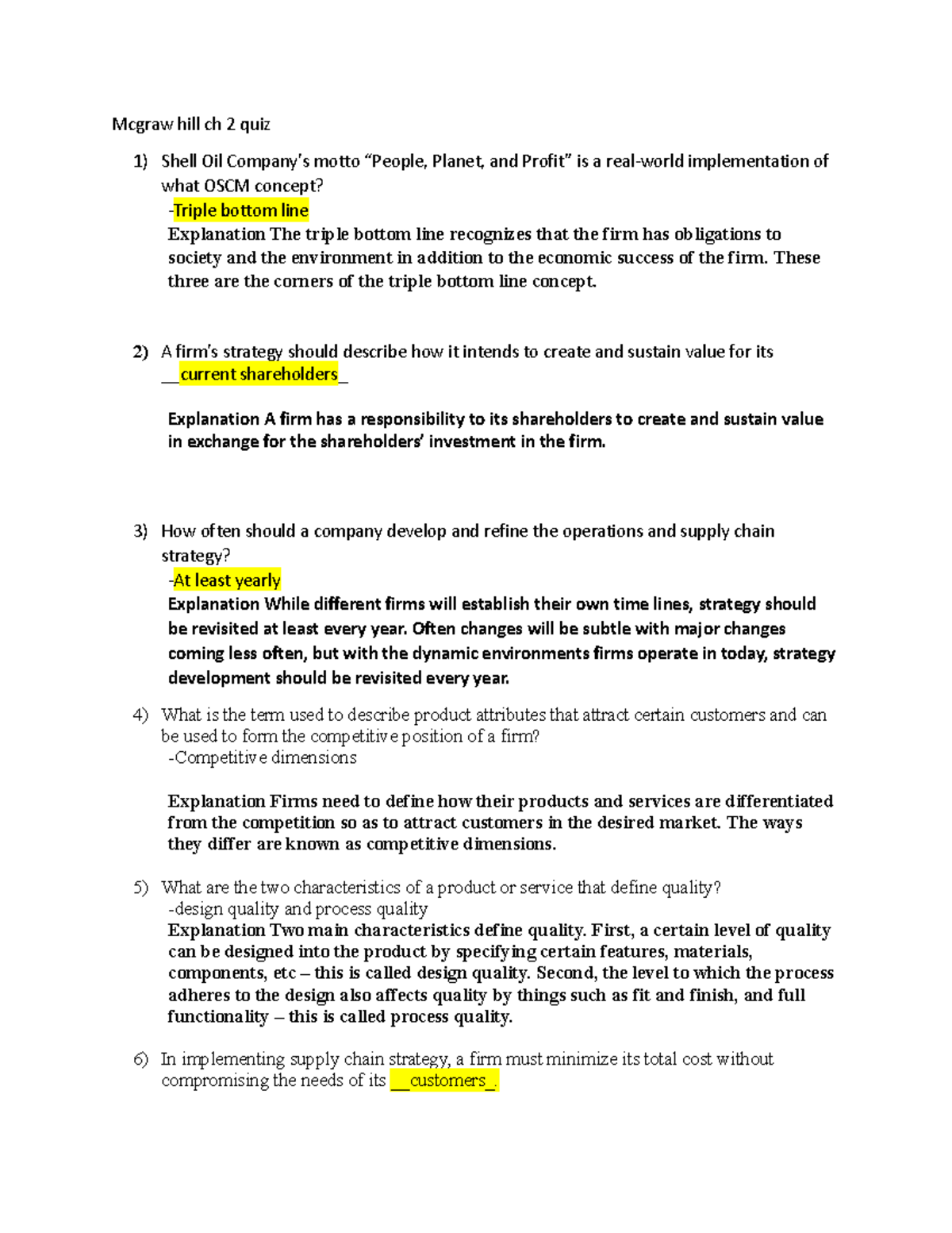 Mcgraw hill ch 2 quiz - quiz 2 - Mcgraw hill ch 2 quiz 1) Shell Oil ...