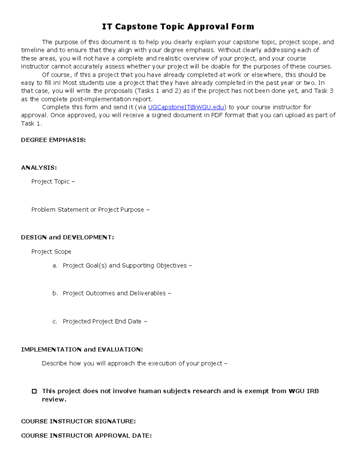IT Capstone Topic Approval Form - Without clearly addressing each of ...