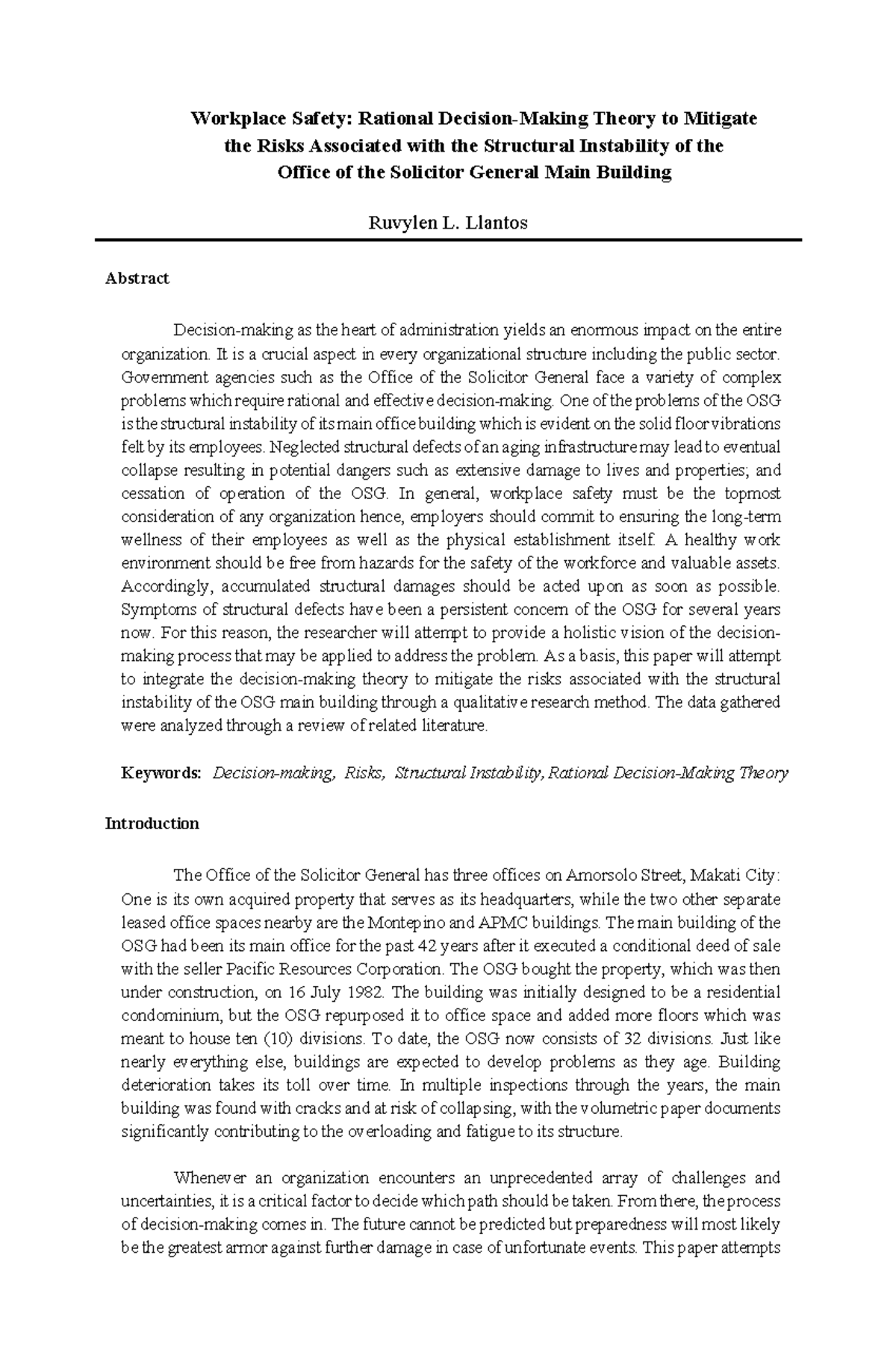 Theory and Practice - Workplace Safety: Rational Decision-Making Theory ...