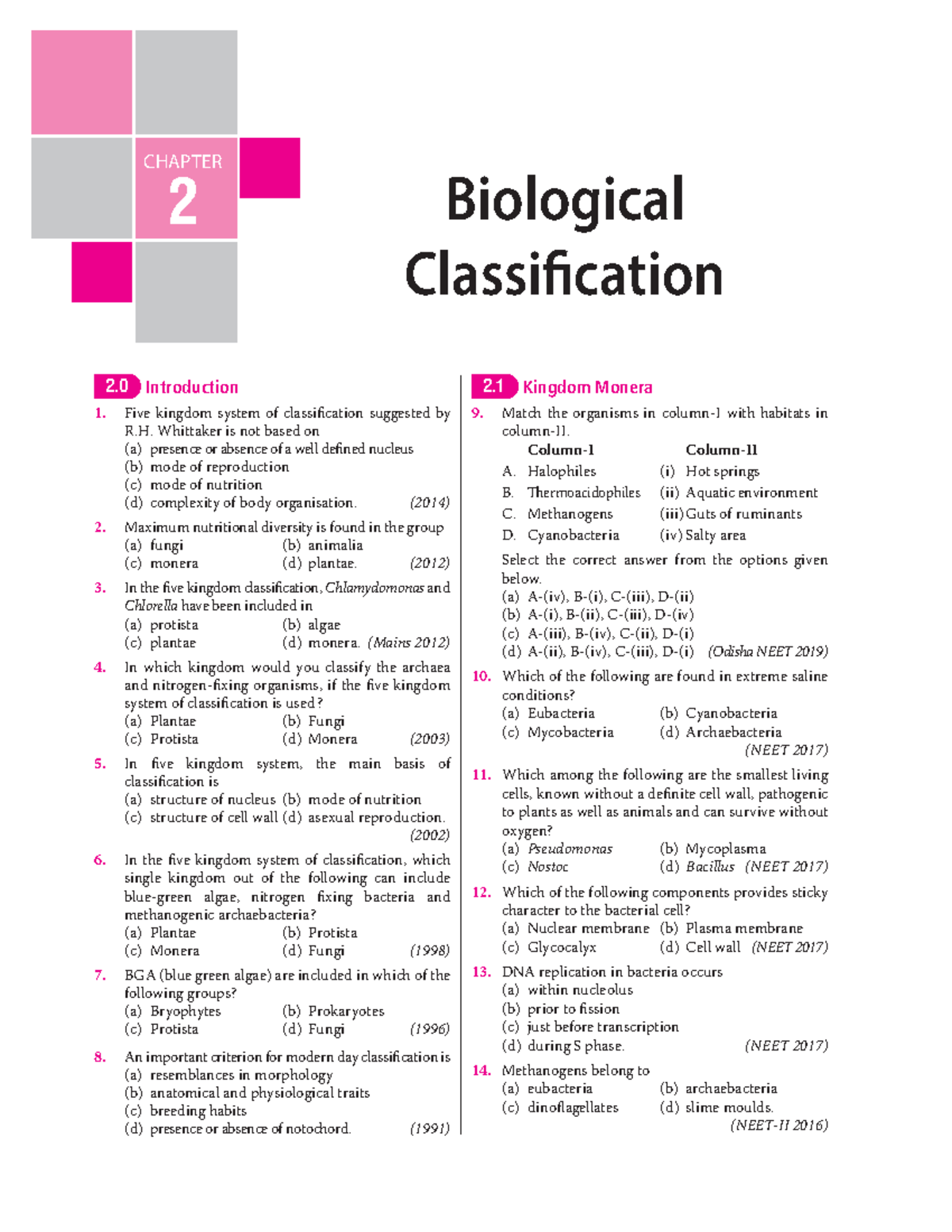 Classification pyq - Very useful - Biological Classification 5 2 ...