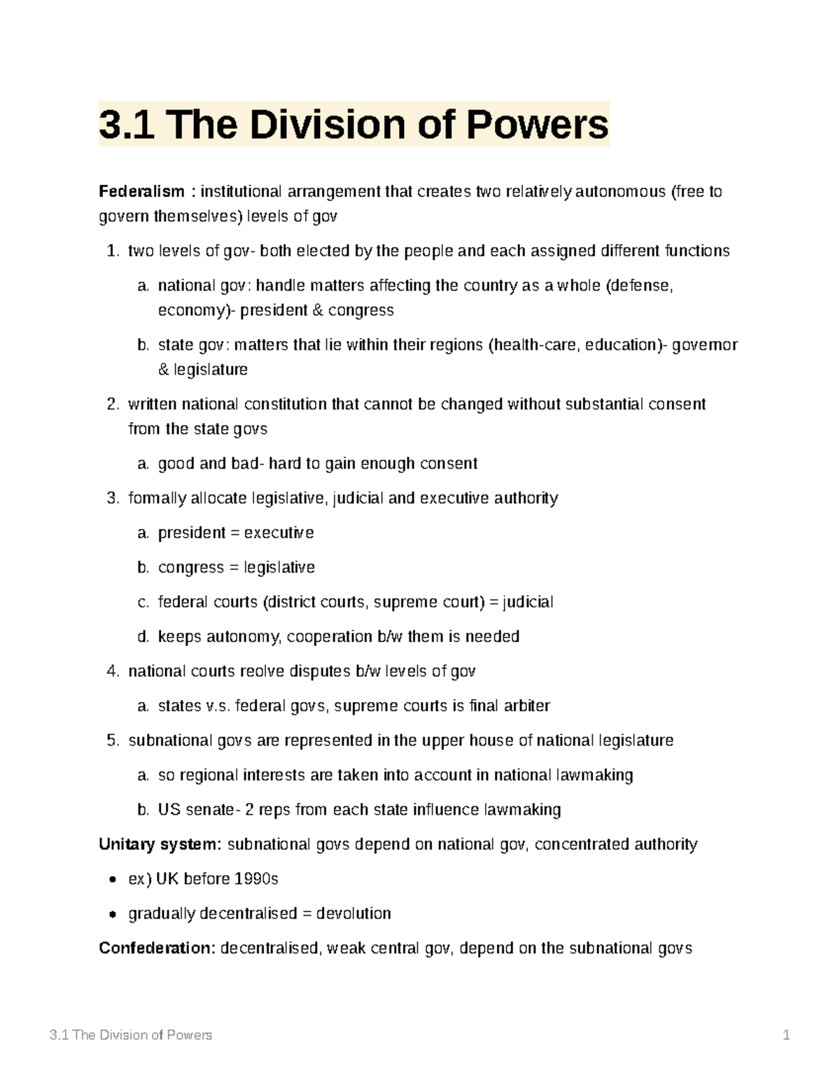 3 - Summary and bullet point notes of key information in chapter 3.1 ...