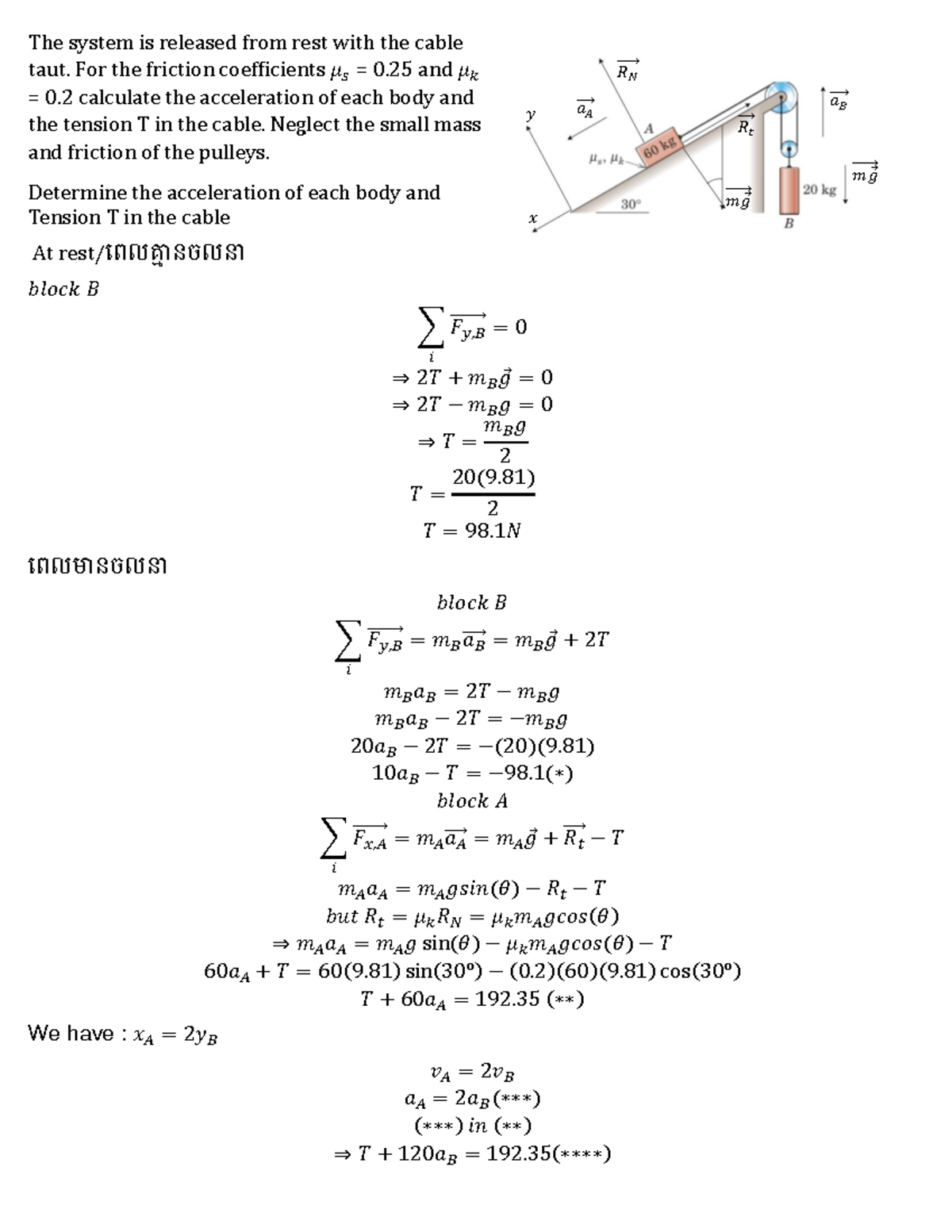 7 - dynamique - The system is released from rest with the cable taut ...