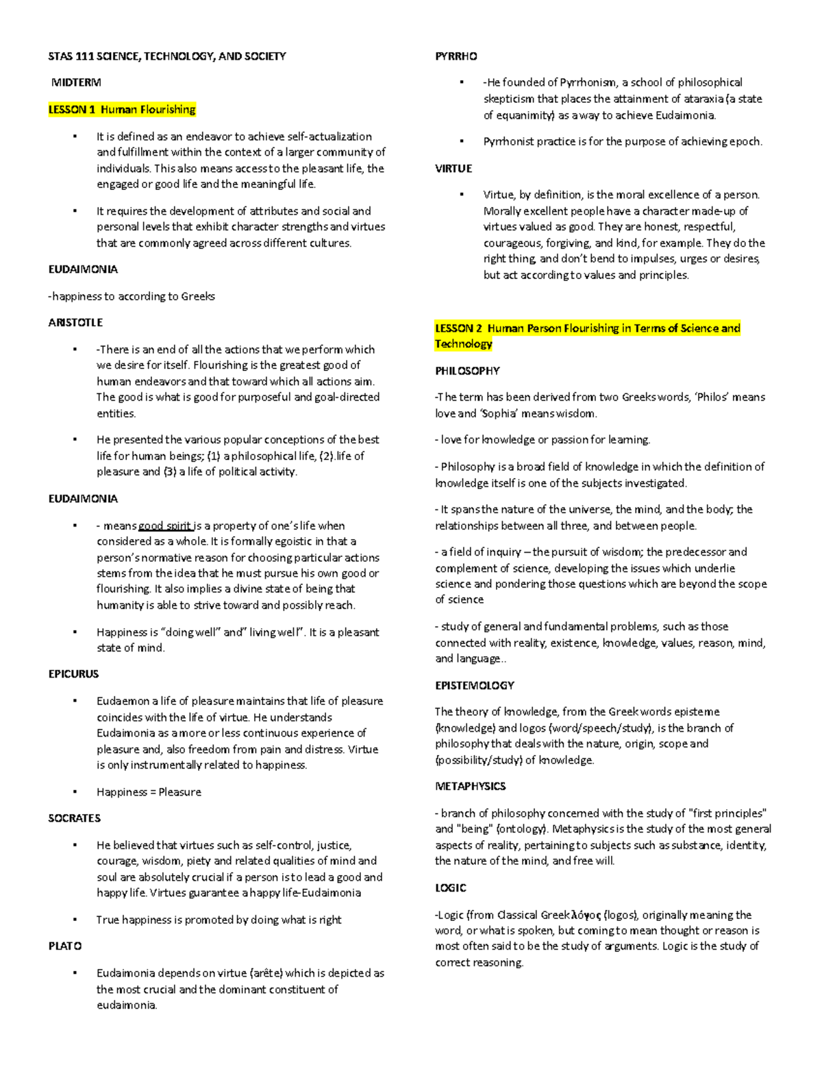 STAS- Midterm- Lessons - STAS 111 SCIENCE, TECHNOLOGY, AND SOCIETY ...