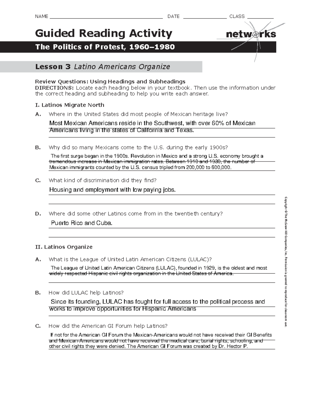 Guided Reading Activity The Politics of Protest Lesson 3 - Copyright ...