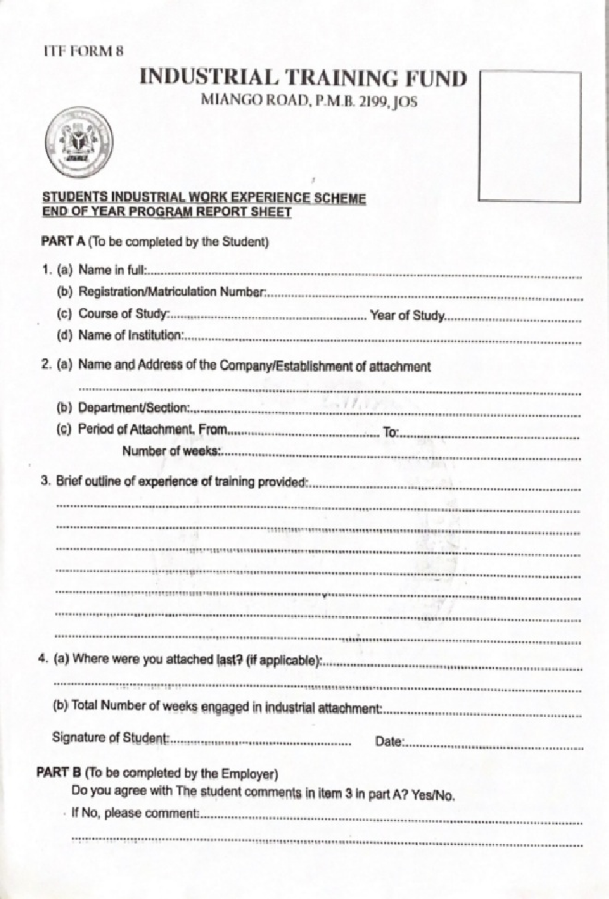 ITF form 8 - ITF form 8, but it's black & white. - Software Engineering - Studocu